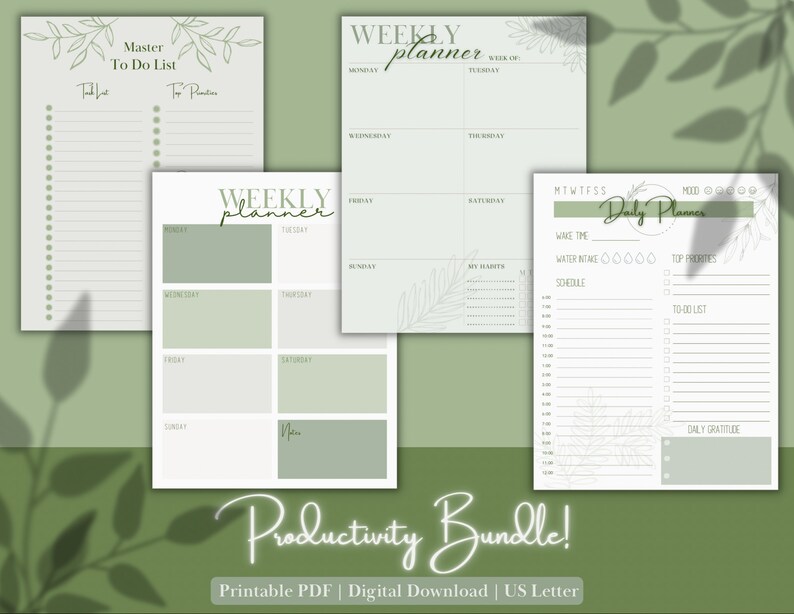 Botanical Productivity Planners, Portrait Orientation, Digital Download ...