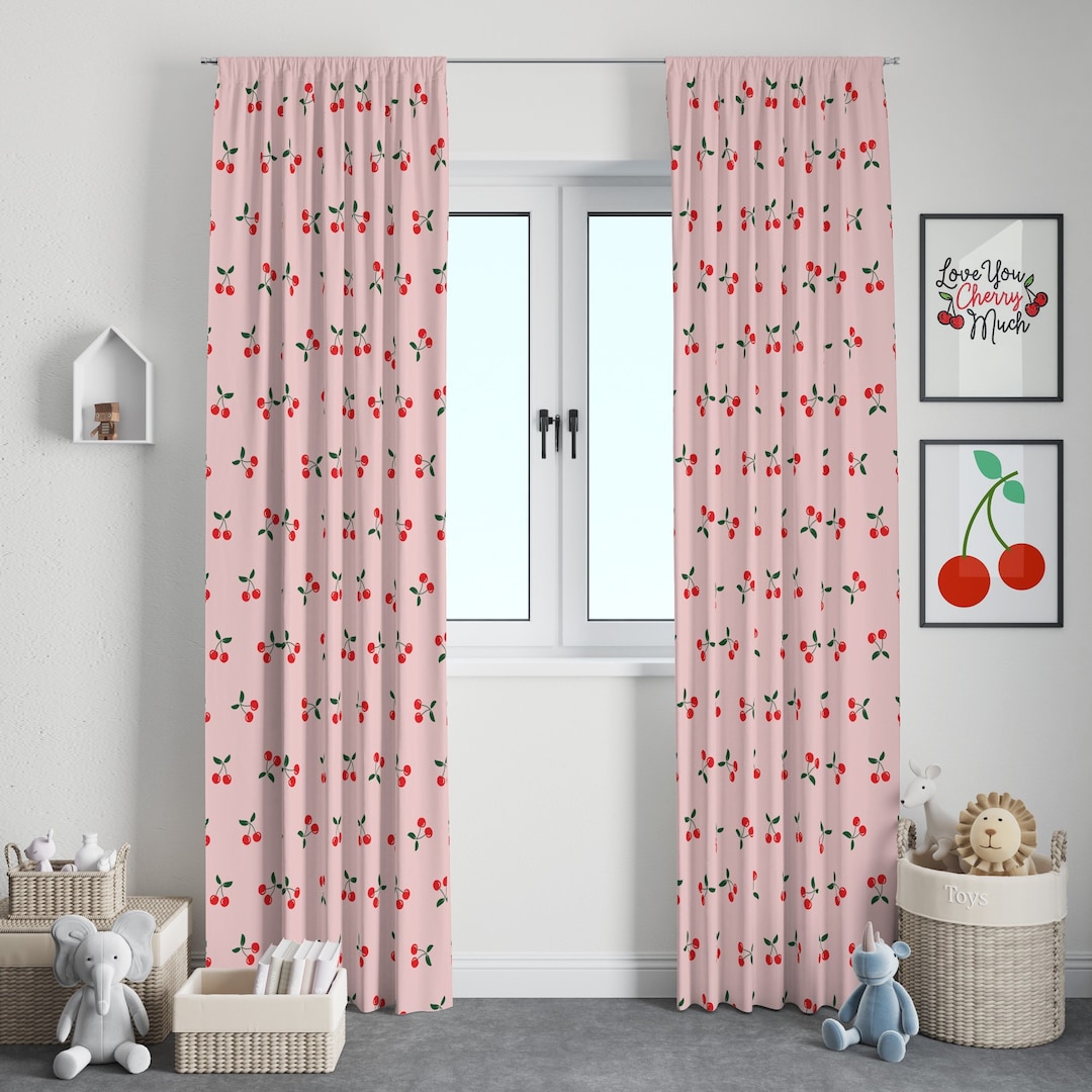 Pink Cherry Curtains, Single Panel Curtain, Cherries Curtain, Pink ...