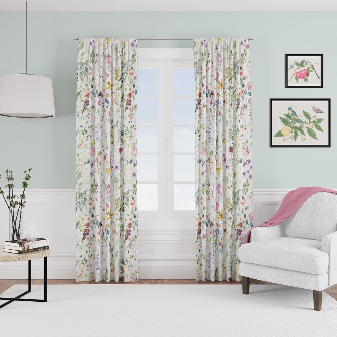 Spring Watercolor Floral Curtain, Single Panel Curtain, Spring Flowers ...