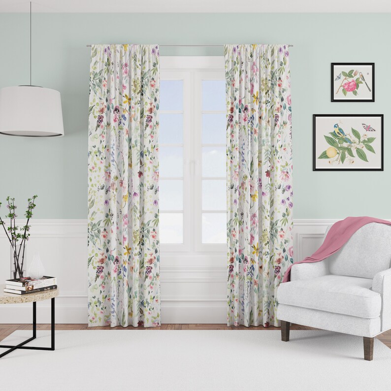 Spring Watercolor Floral Curtain, Single Panel Curtain, Spring Flowers ...