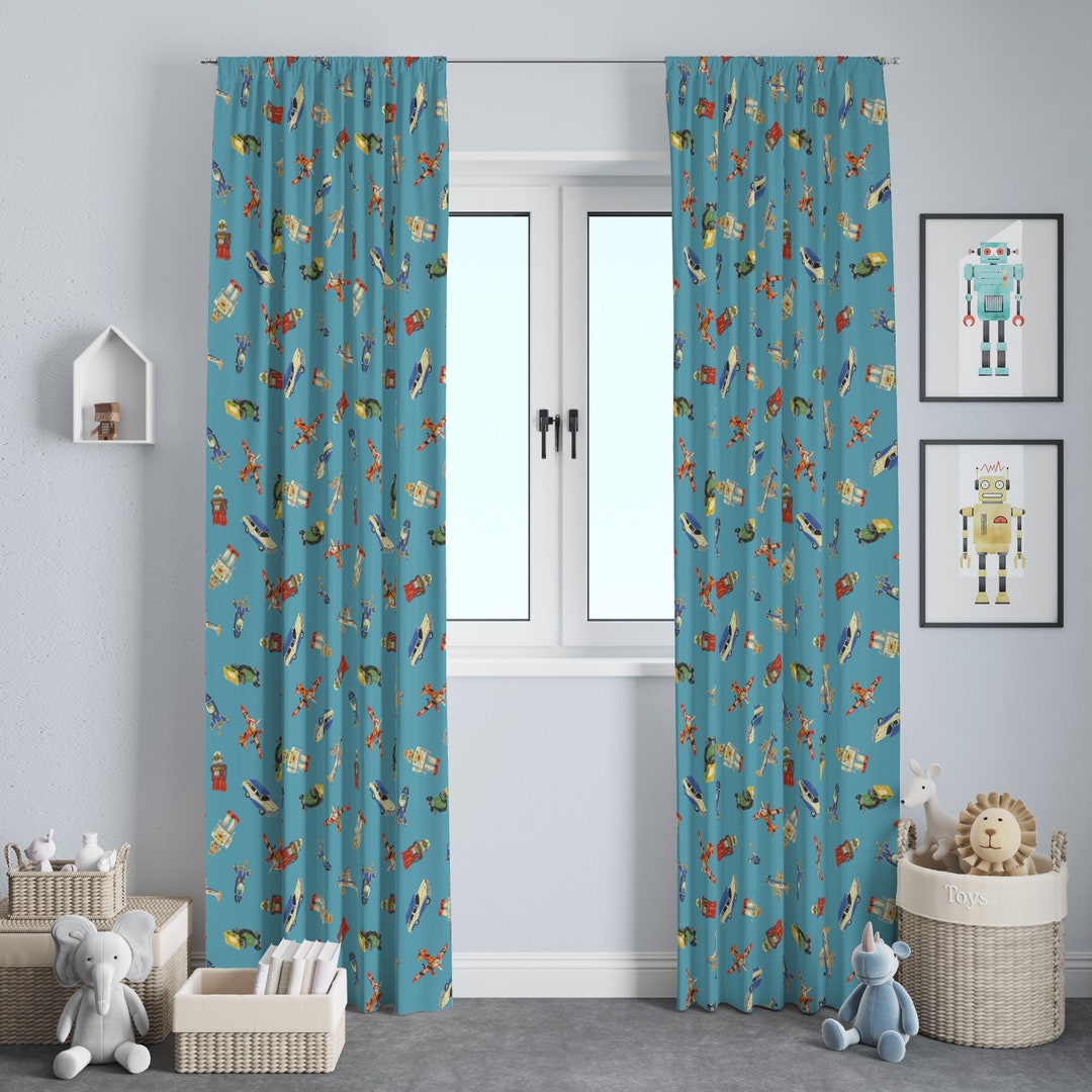 Vintage Toys Curtain, Single Panel Curtain, Playroom Curtains, Retro ...