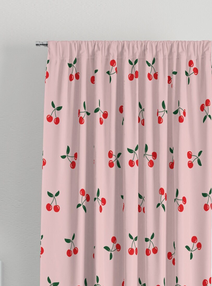 Pink Cherry Curtains, Single Panel Curtain, Cherries Curtain, Pink ...