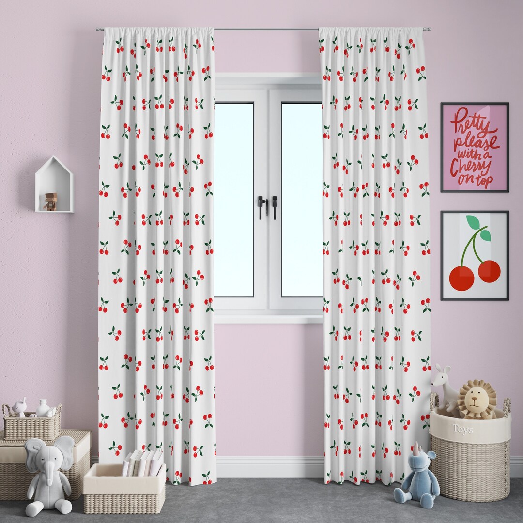 Cherry Curtains, Single Panel Curtain, Cherries Window Treatment - Etsy