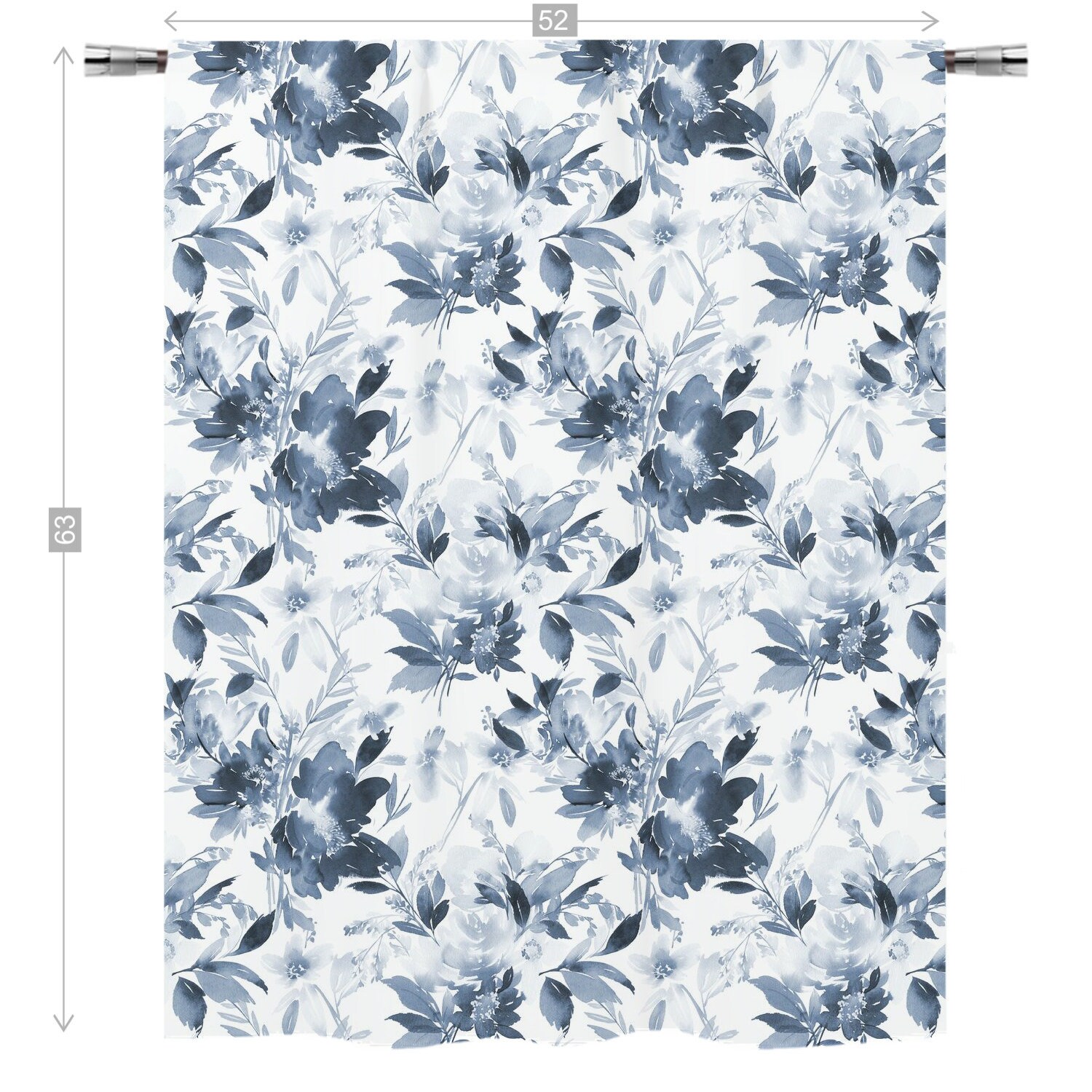 Indigo Watercolor Floral Curtain, Single Panel Curtain, Blue Floral ...
