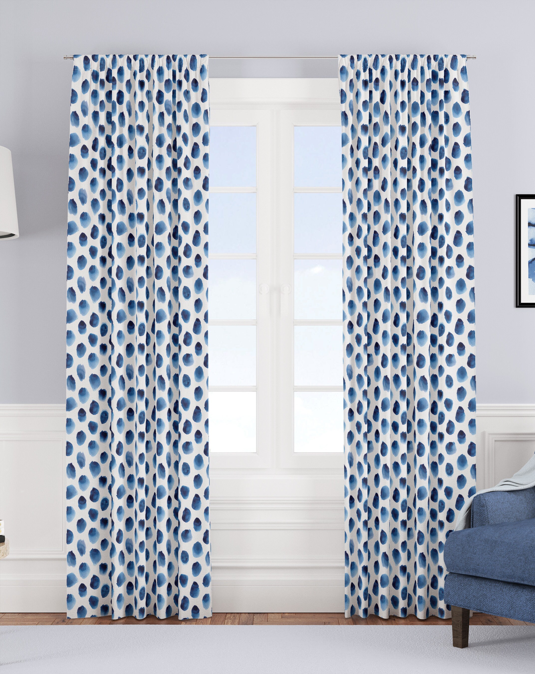 Blue Watercolor Dots Curtain, Single Panel Curtain, Polka Dot Curtain ...