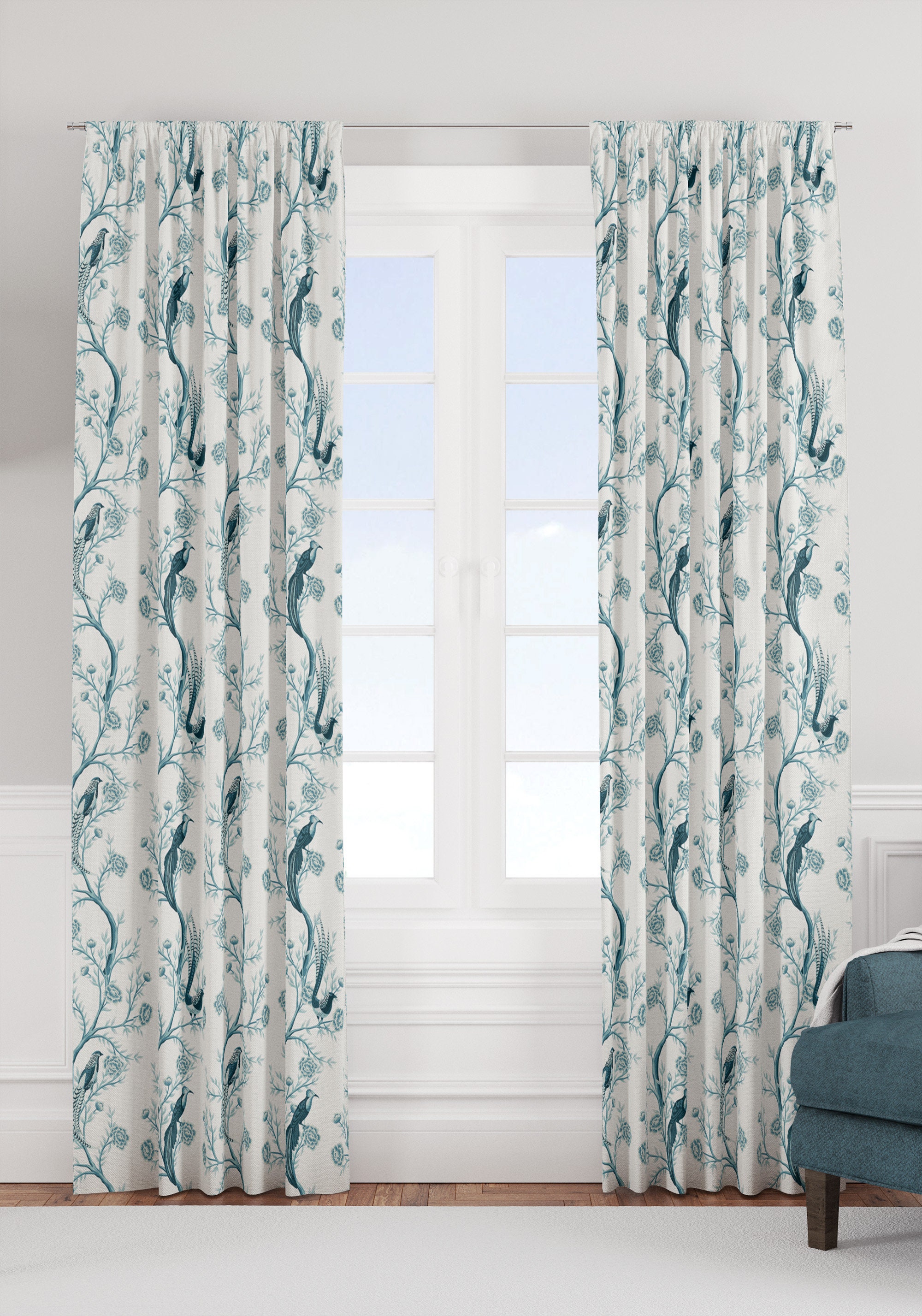 Blue Bird Chinoiserie Curtain, Single Panel Curtain, Bird Window ...