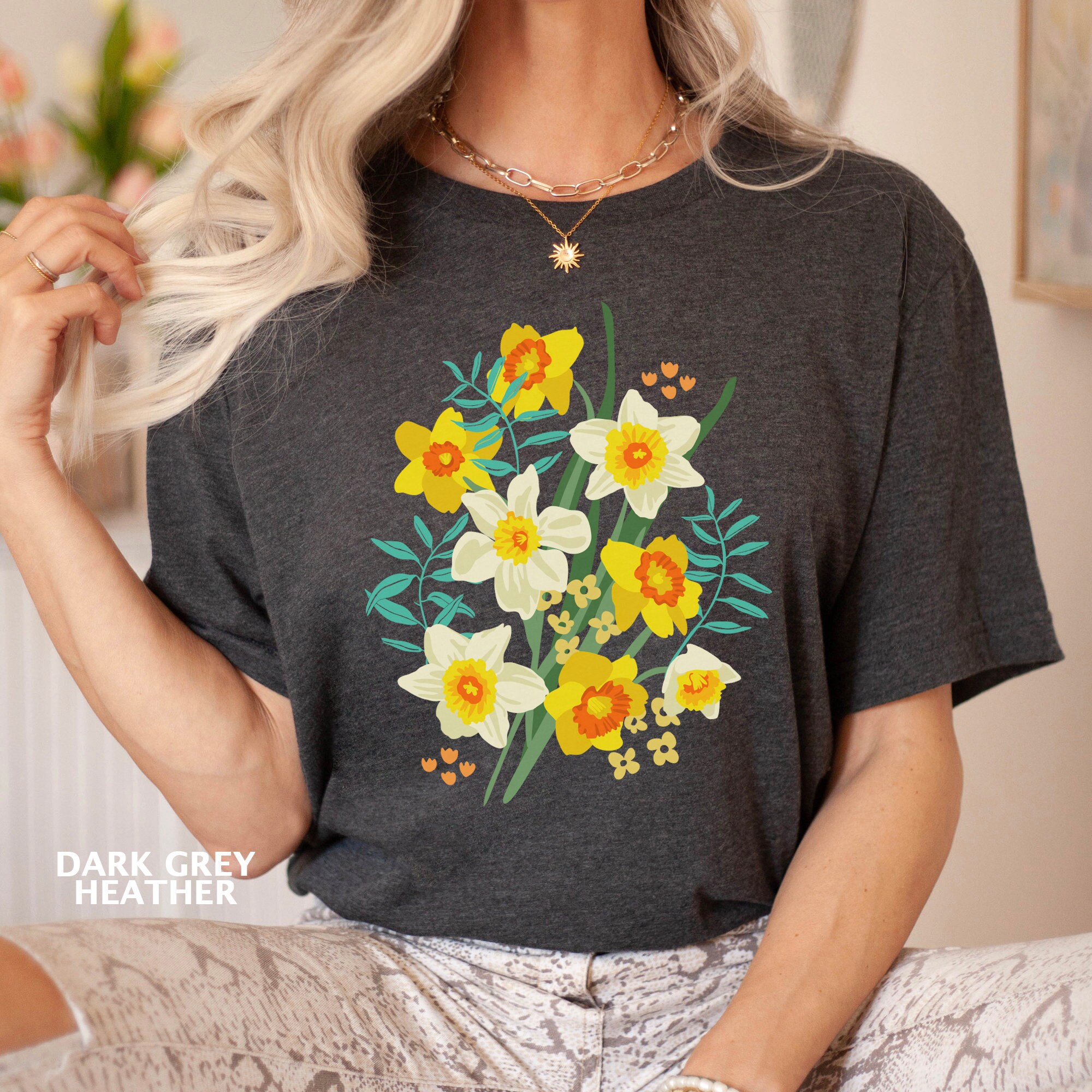 Daffodil Flowers Graphic Tee, Shirt for Women, Flower Bouquet T-shirt ...