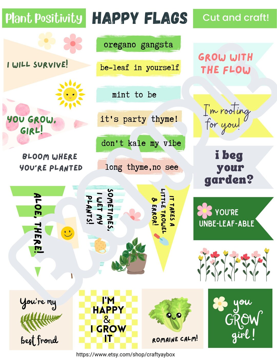Plant Positivity Digital Download Flags Tags Scrapbooking Card Paper ...