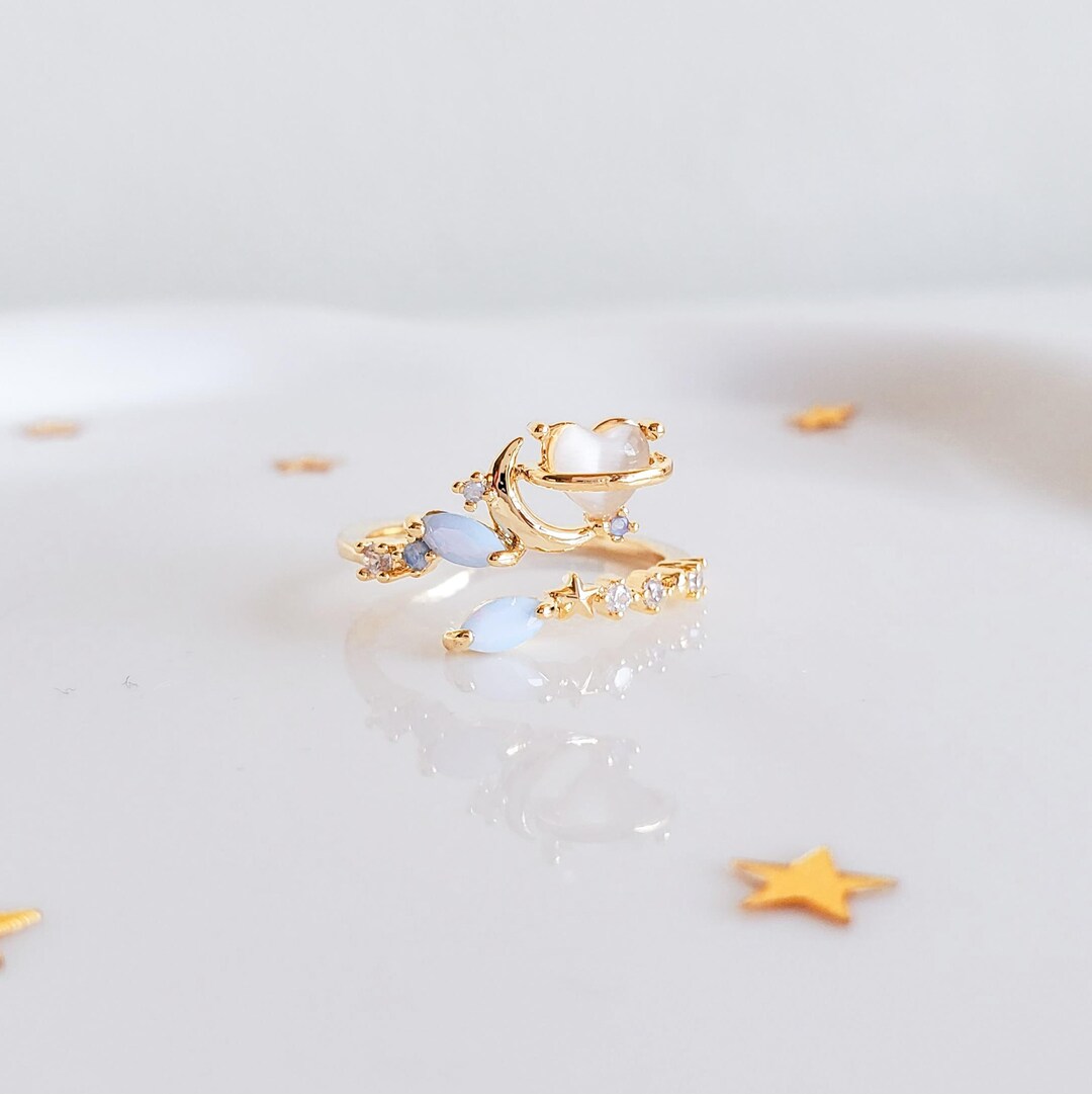 Celestial Moon Adjustable 18K Gold Plated Band Ring - Etsy