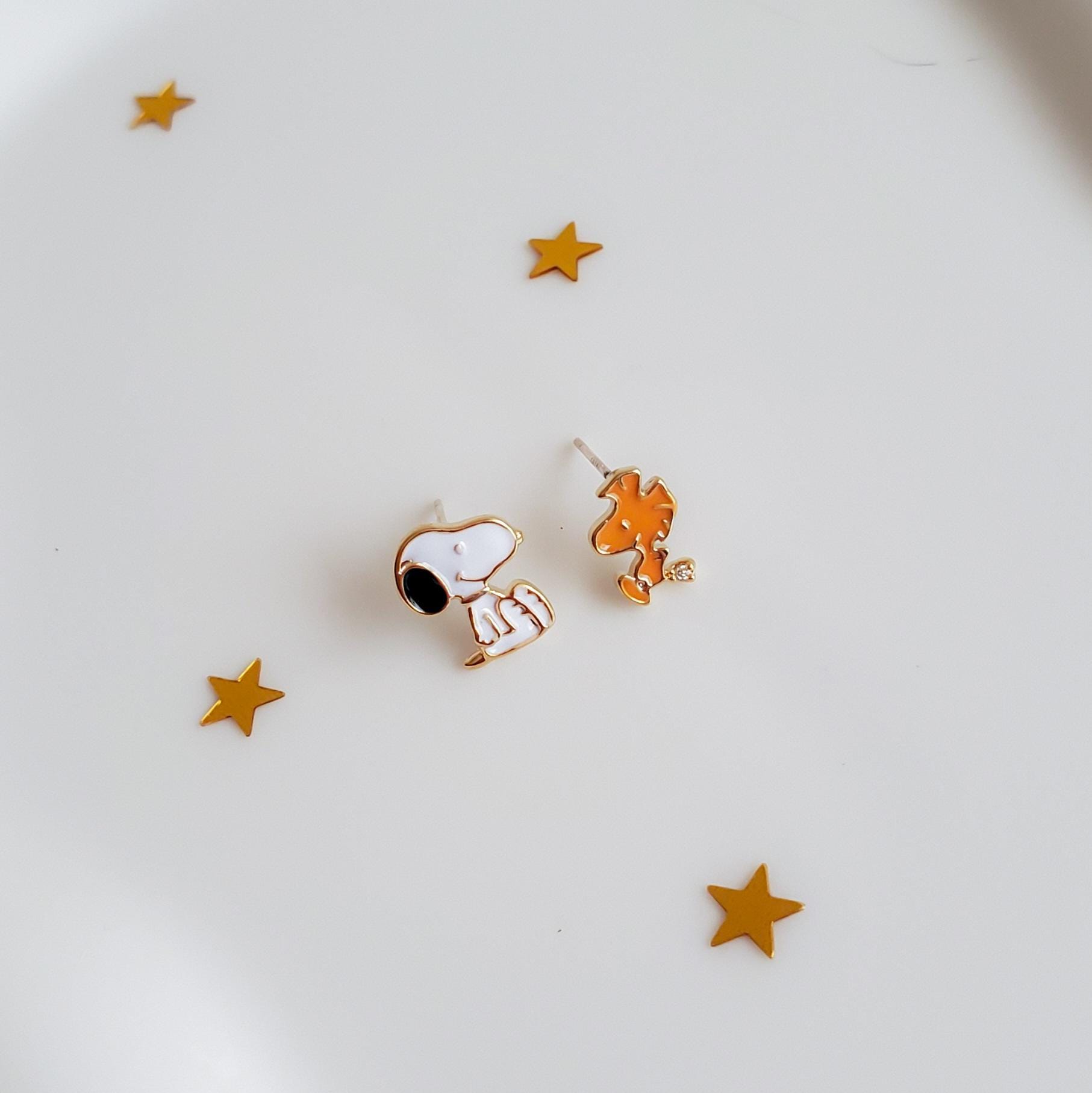 Snoopy Stud Earrings | 18K Gold Plated Peanuts Earrings, Charlie Brown ...