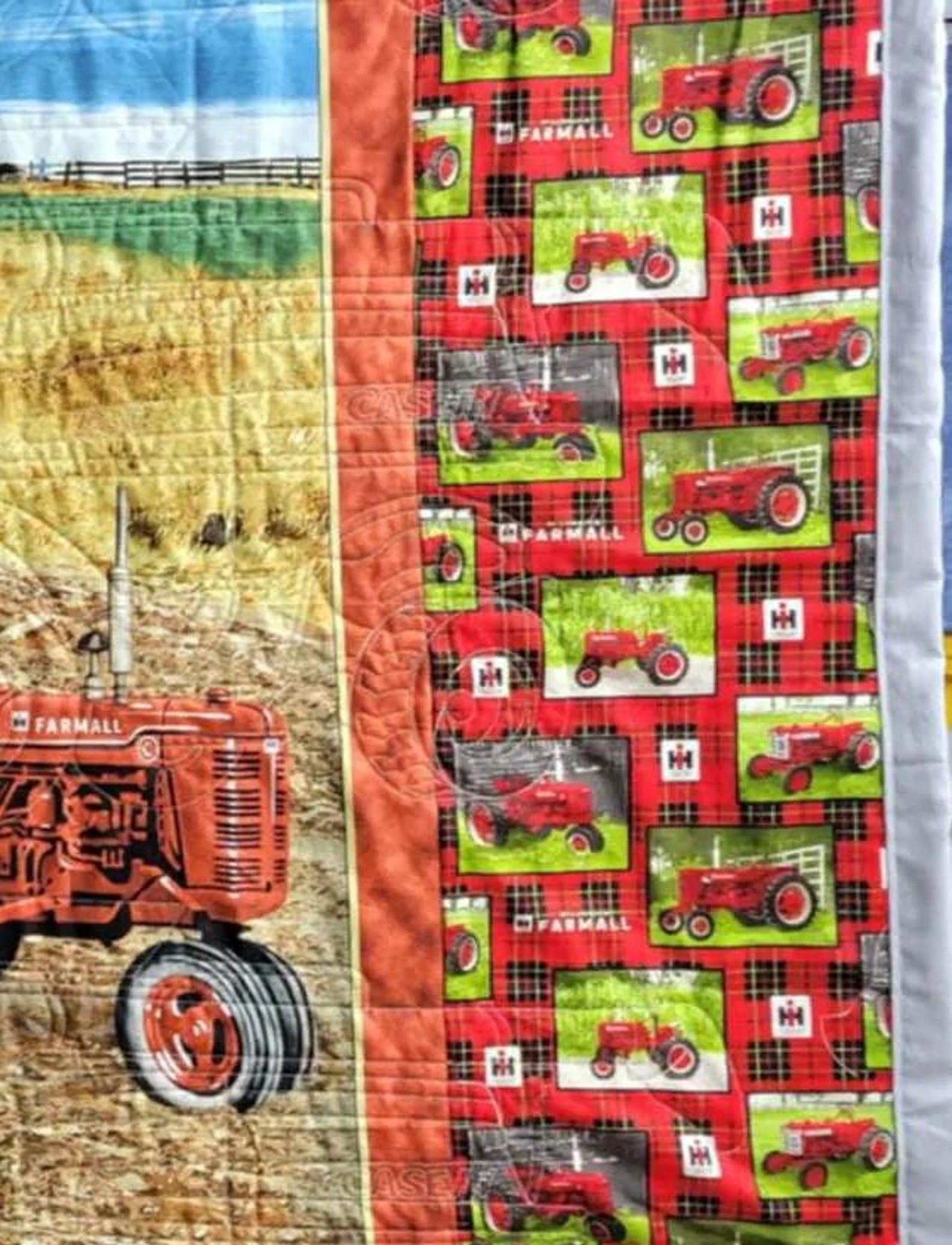Red International Harvester Tractor in Field Throw Quilt (41x53 Inch ...