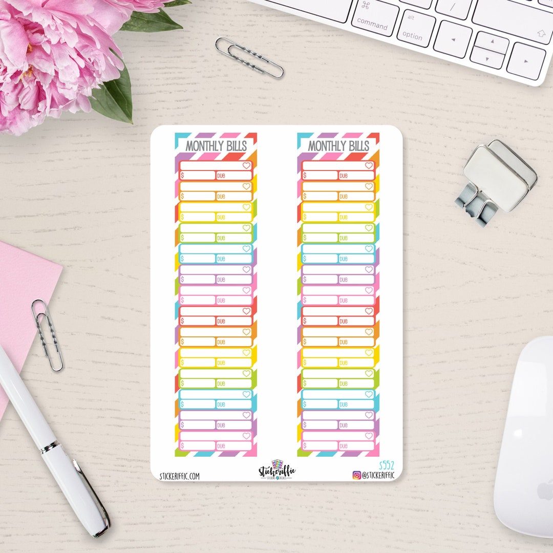 Monthly Bills Due Rainbow Sidebar Tracker Planner Stickers 2 Large ...