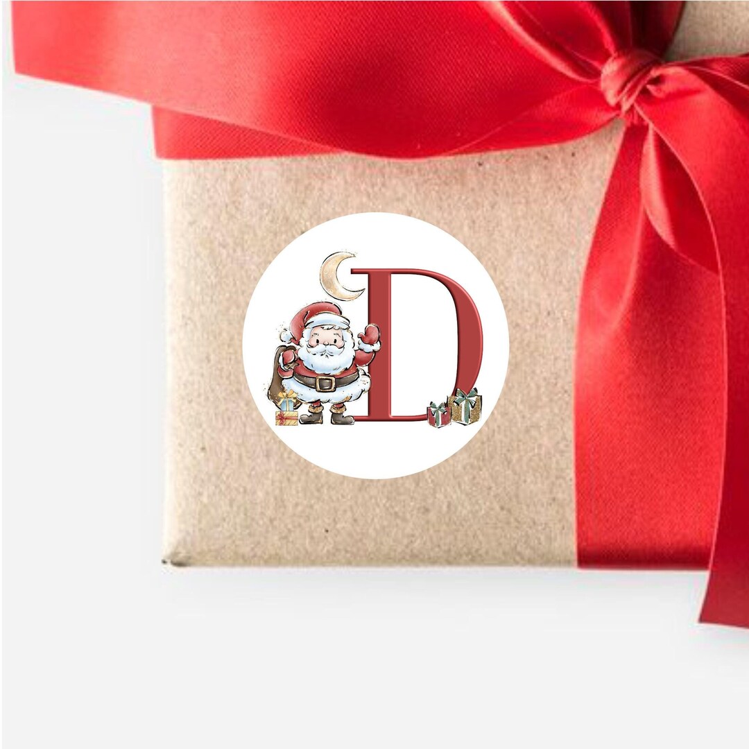 Personalized Santa Christmas Letter Initial Stickers Christmas Doodles ...