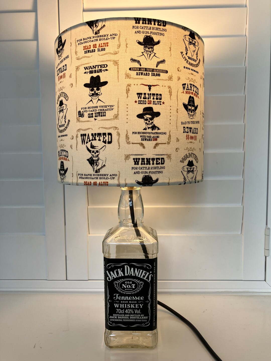 Jack Daniels Bottle Lamp: Upcycled Whiskey Decor With Wanted Poster ...