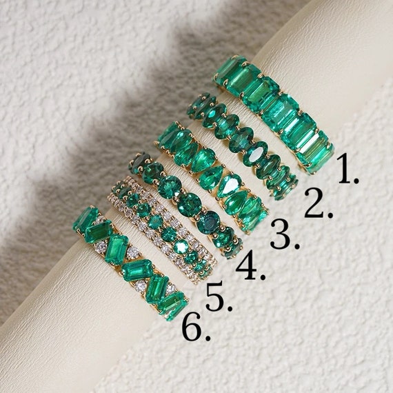 Lab Grown Emerald Eternity Bands 14kt Gold Band Green Emerald Ring Stackable Ring Bridal Jewelry Etsy