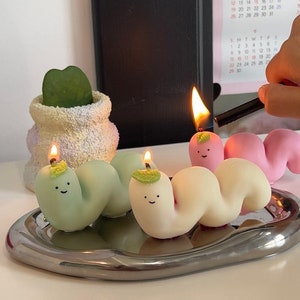 Smiley Worm Candle, Caterpillar Candle, Worm Decor, Cottagecore Decor ...