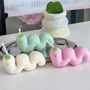 Smiley Worm Candle, Caterpillar Candle, Worm Decor, Cottagecore Decor ...