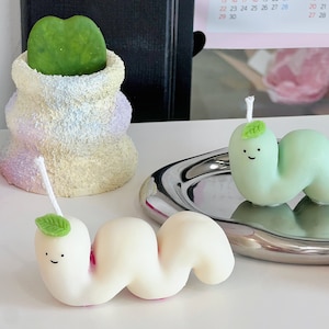 Smiley Worm Candle, Caterpillar Candle, Worm Decor, Cottagecore Decor ...