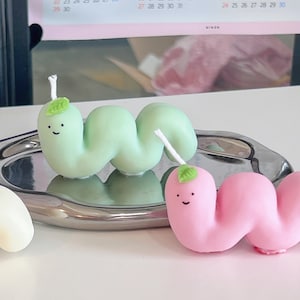 Smiley Worm Candle, Caterpillar Candle, Worm Decor, Cottagecore Decor ...