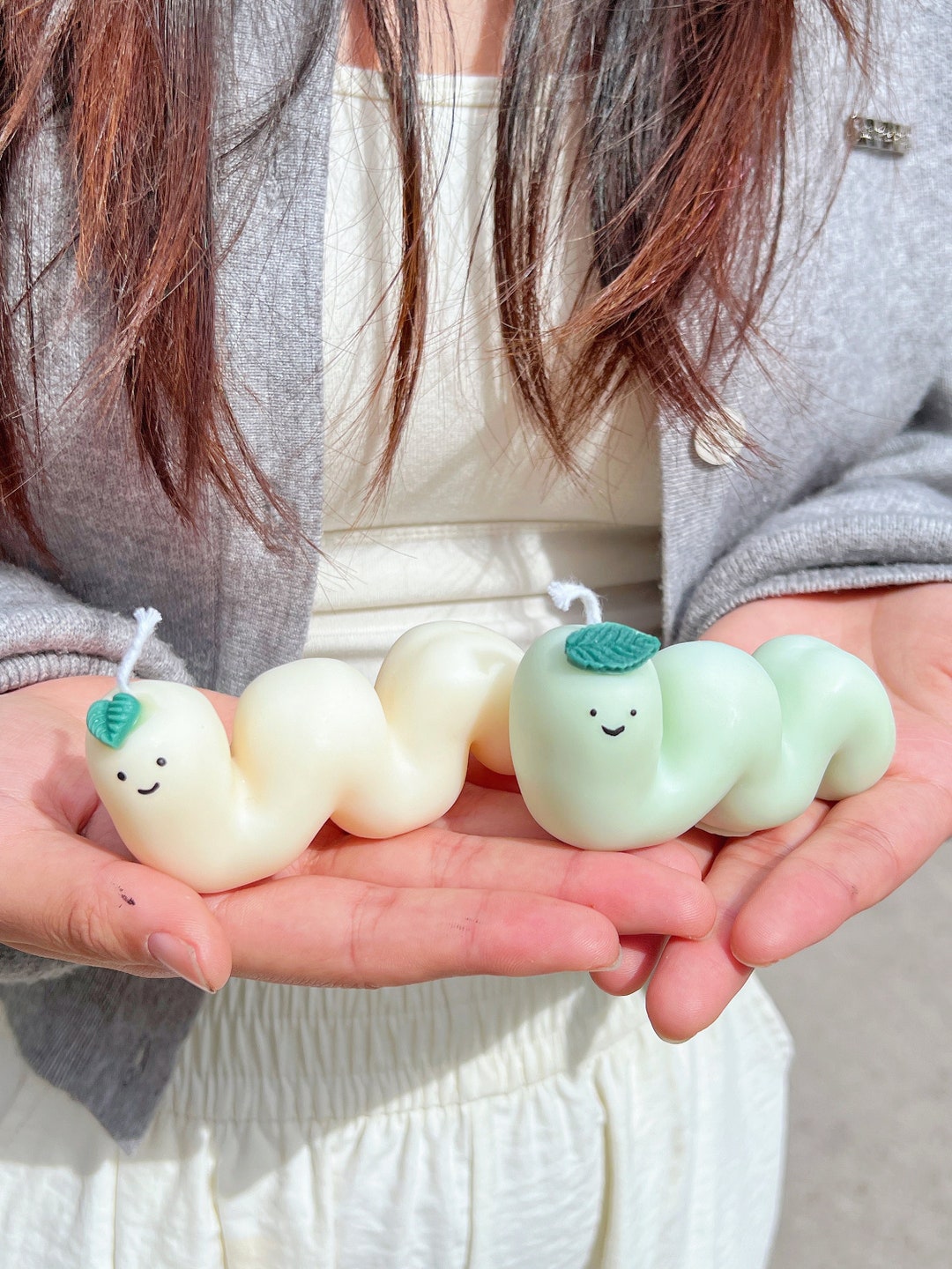 Smiley Worm Candle, Caterpillar Candle, Worm Decor, Cottagecore Decor ...