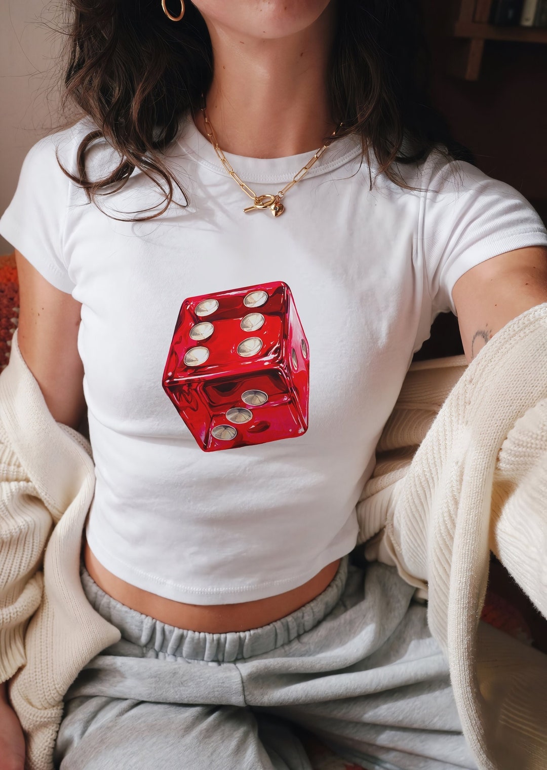 Lucky Dice Tee,dice T-shirt, Trendy Aesthetic Tee, Y2K Baby Tee, Trendy ...