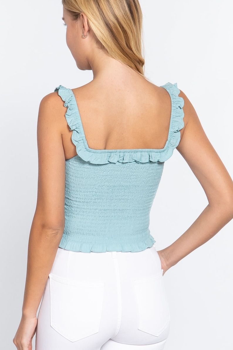 Smocking Ruffle Cami Woven Top - Etsy