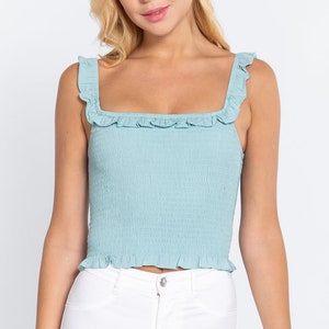 Smocking Ruffle Cami Woven Top - Etsy