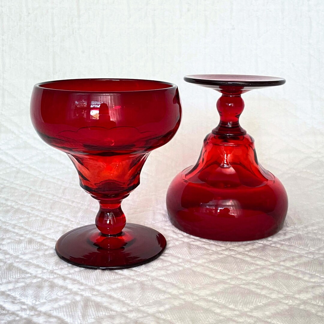 Red Goblets Red Glasses Red Wine Glasses Red Pressed Glass Vintage Red ...