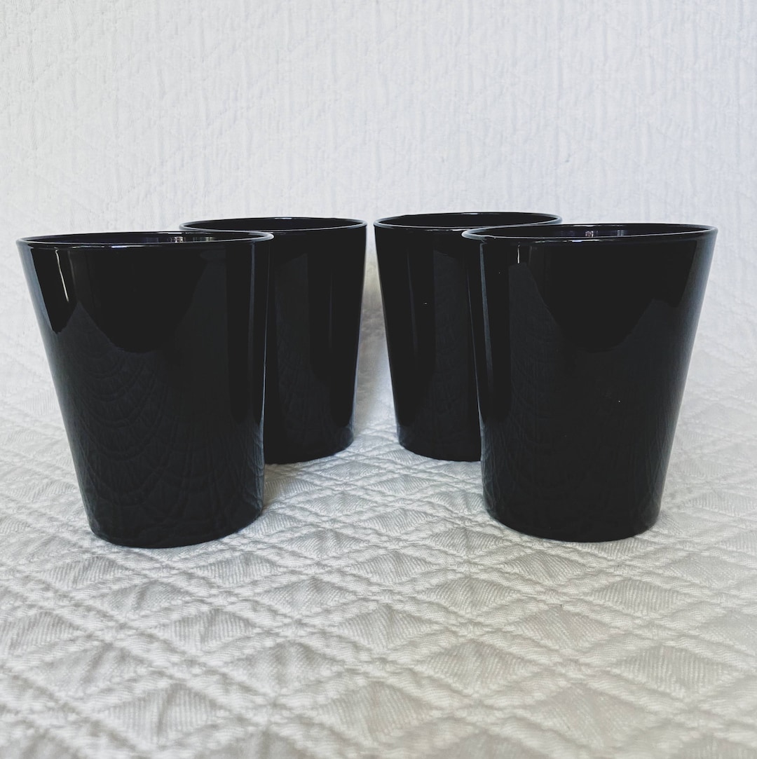 Black Short Tumbler Black Glassware Vintage Black Drinkware - Etsy