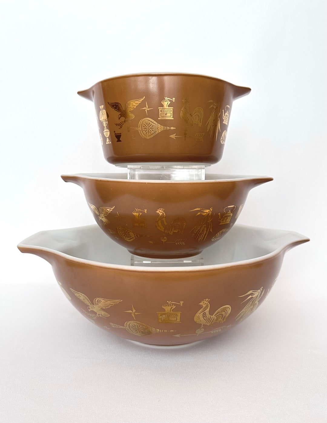 Pyrex Bowls Brown Mixing Bowls Early American Glass Bowls Casserole Mid ...