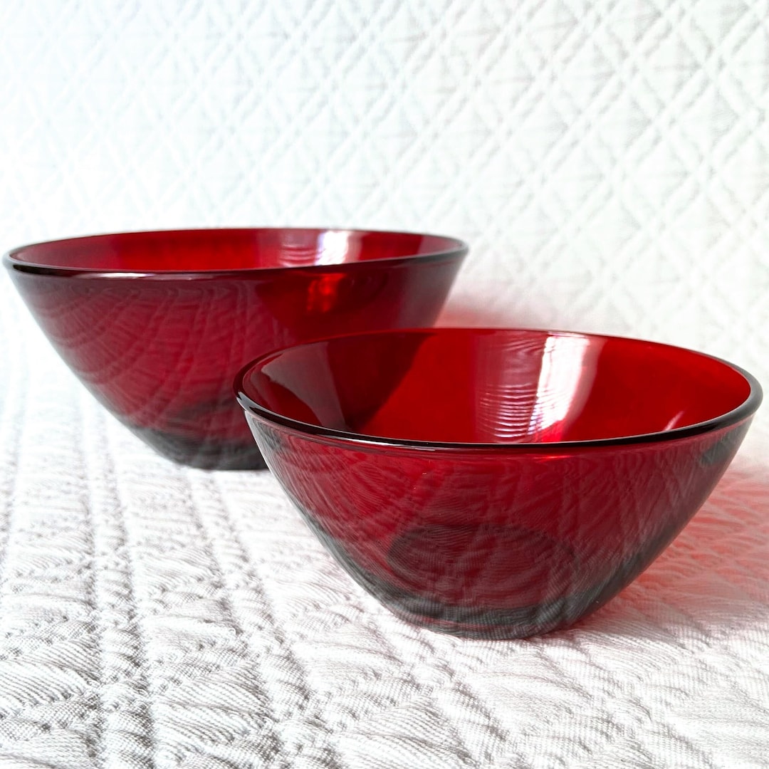 Glass Bowls Red Glass Serveware Vintage Glass Bowls Fruit Bowl ...