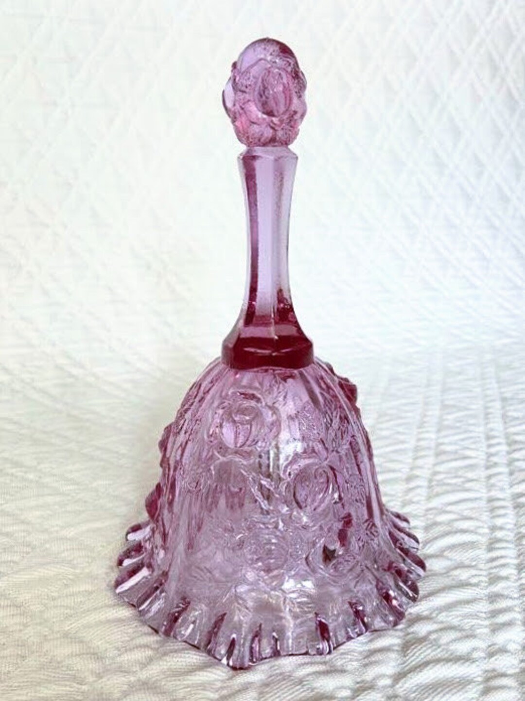 Pink Glass Bell Collectible Bell Fenton Bell Pink Figurine Vintage Pink ...