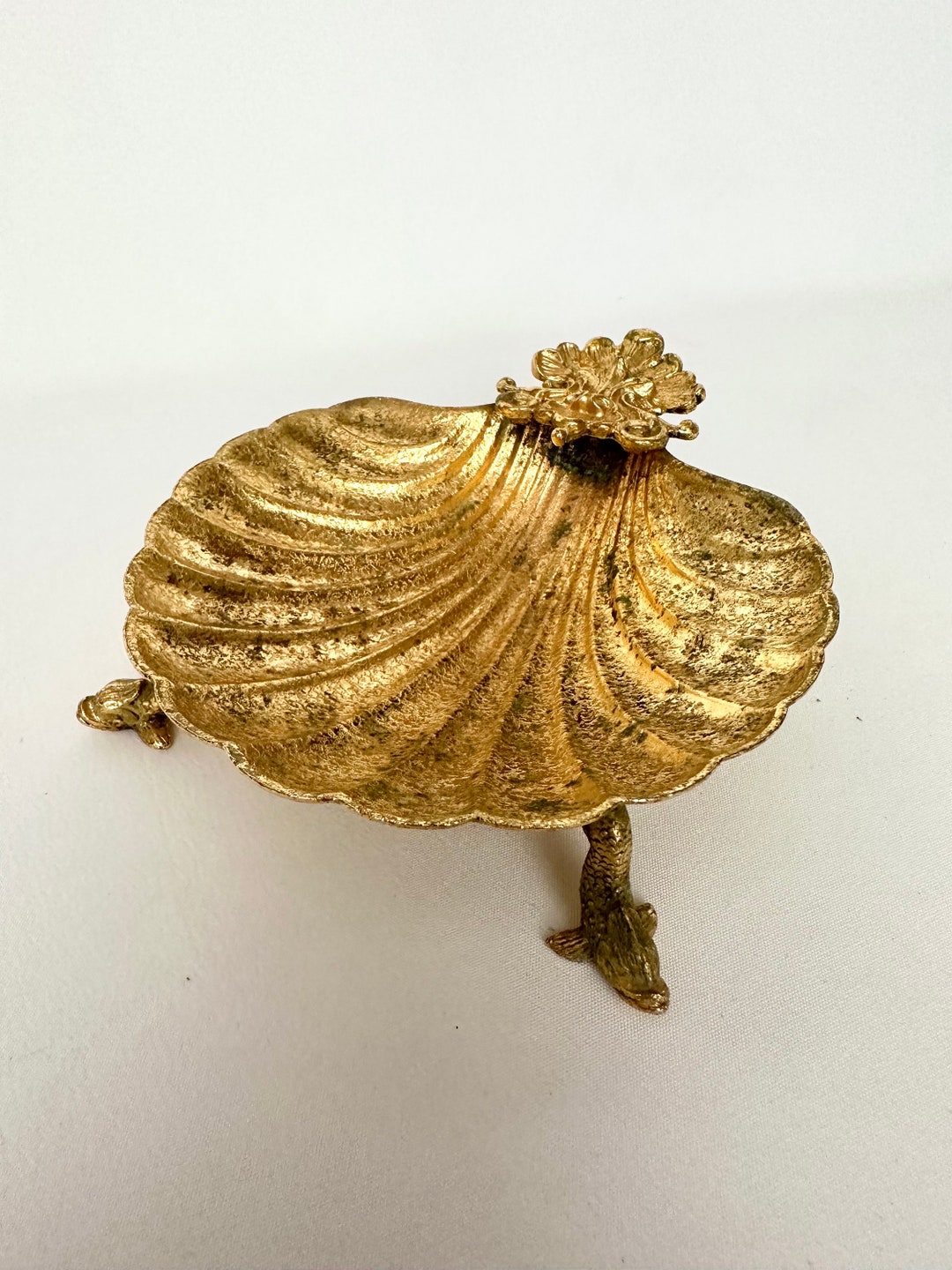 Gold Shell Footed Dish Trinket Dish Soap Dish Hollywood Regency ...