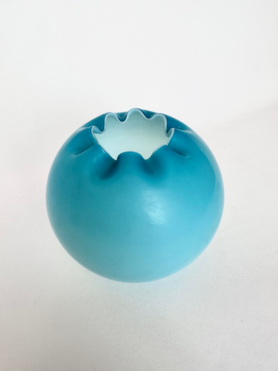 Round Vase Small Turquoise Vase Rose Bowl Vase Ruffle Edge Round Vase ...