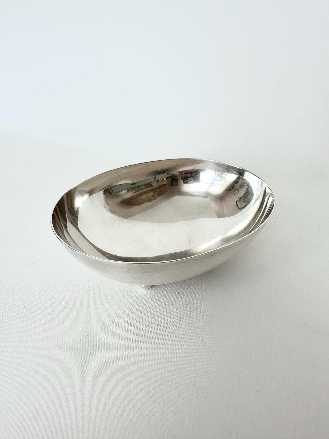 Vintage Silver Bowl, Silverplate Oval Bonbon Bowl, MCM Ball Footed ...