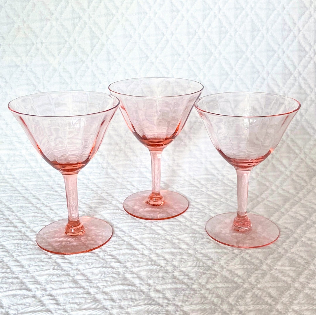 Pink Cocktail Glasses Small Coupes Blush Optic Paneled Depression Glass ...