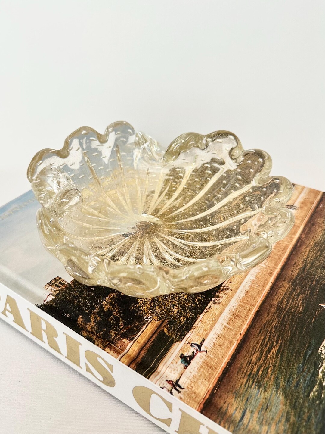 Vintage Art Glass Clamshell Bowl: Gold Flecked Italian Seashell Dish ...