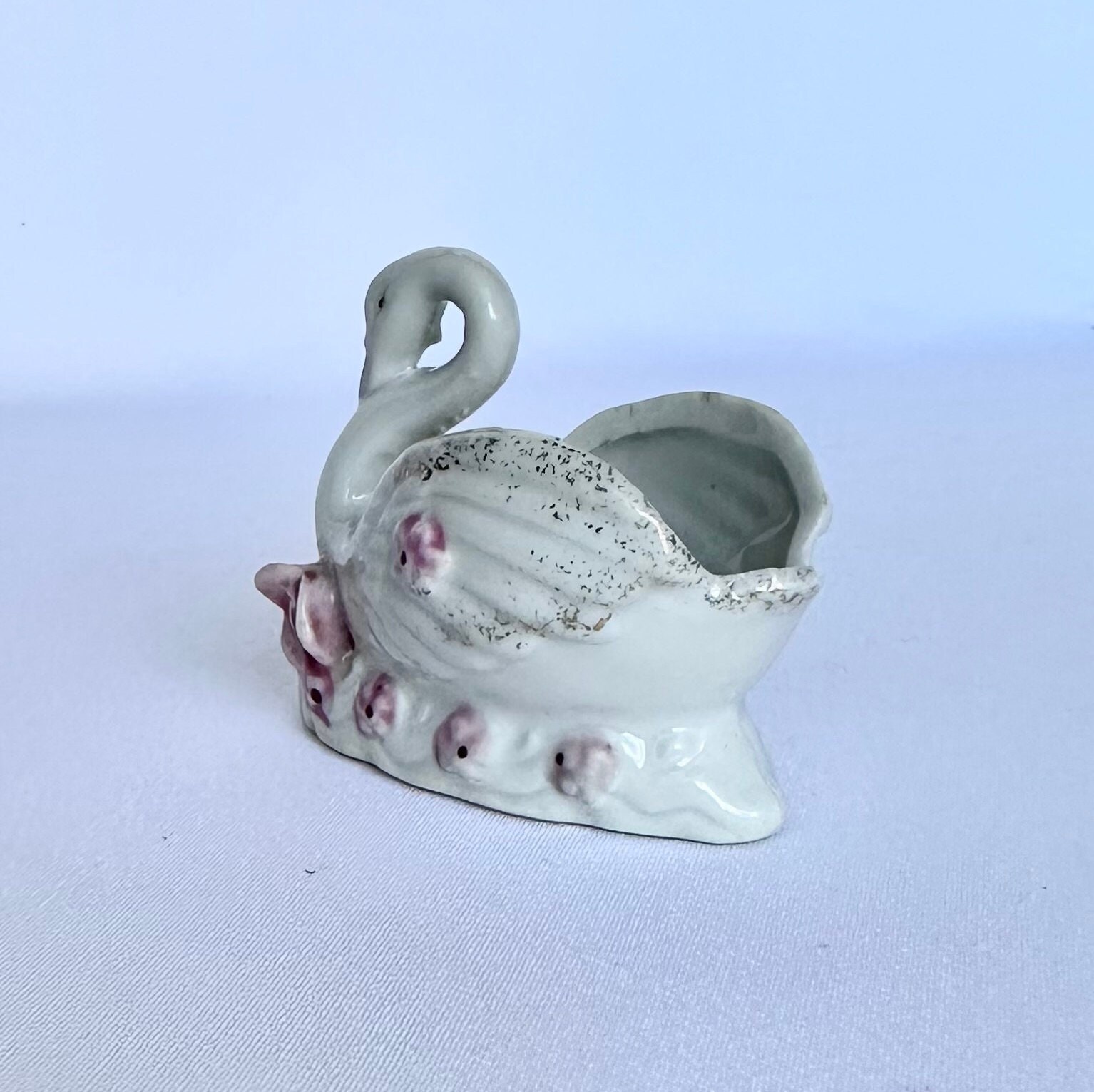 Ceramic Swan Dish Cache Pot Small Ceramic Swan Match Holder Tiny Swan ...