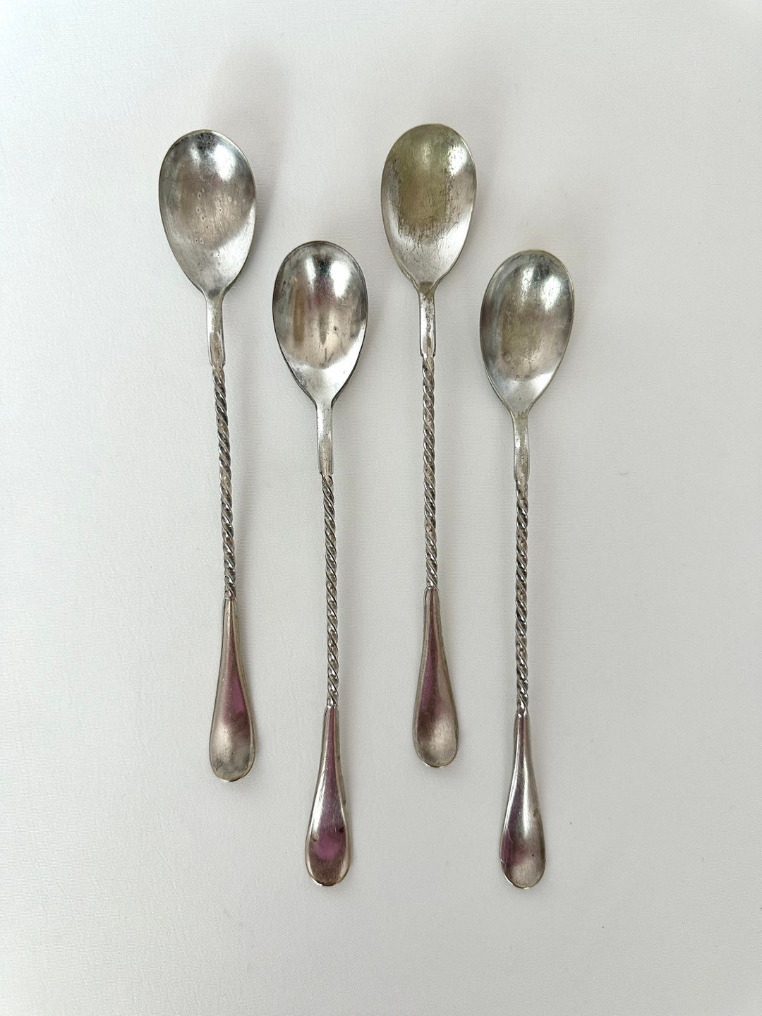Iced Tea Spoons Silverplate Ice Cream Soda Spoons Twist Handle Long Silver Spoons Vintage ...