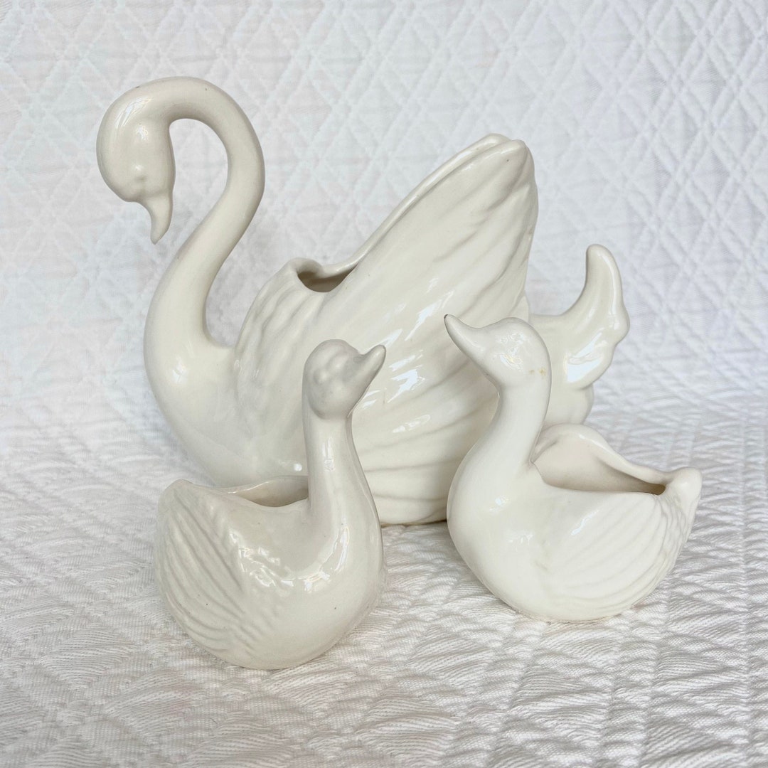 Swan Planter Cache Pot Ceramic Bird White Swan Decor Spring Decor White ...