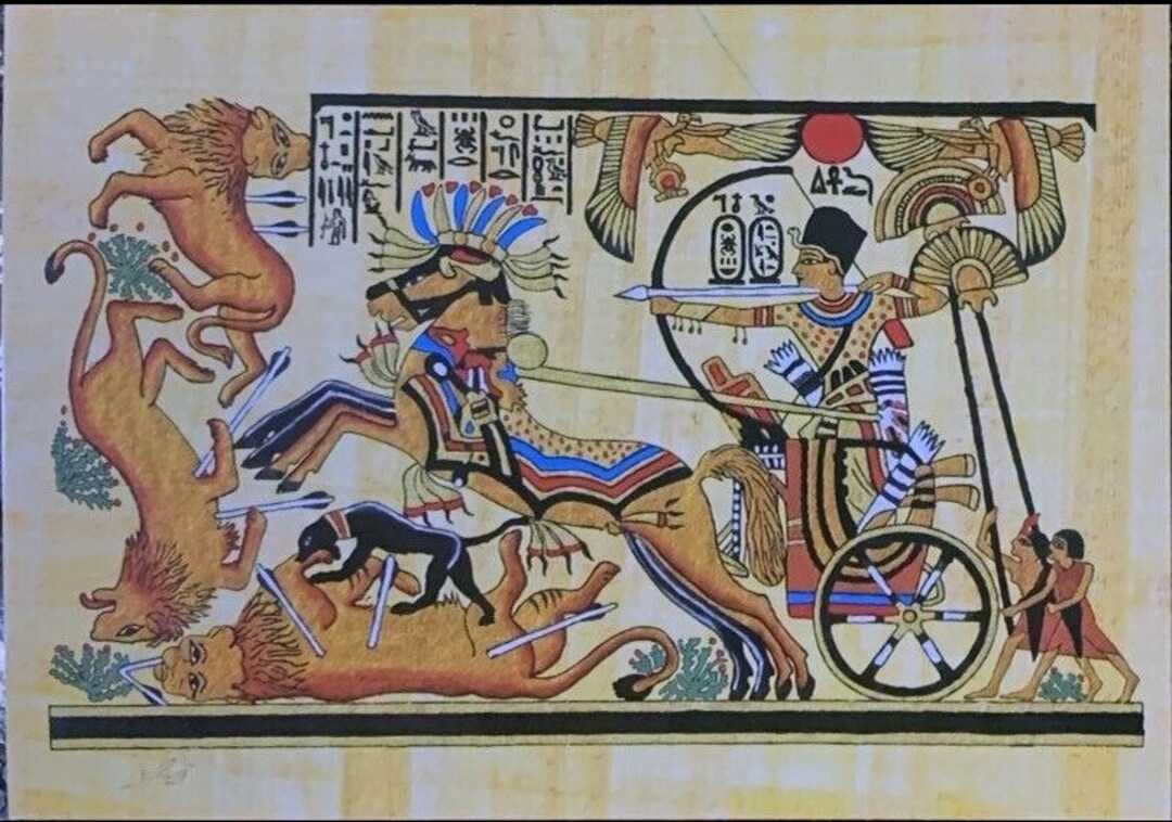 Tutankhamun Hunting Lions in the Desert 4 1/16x 5 3/4 Egyptian Postcard ...