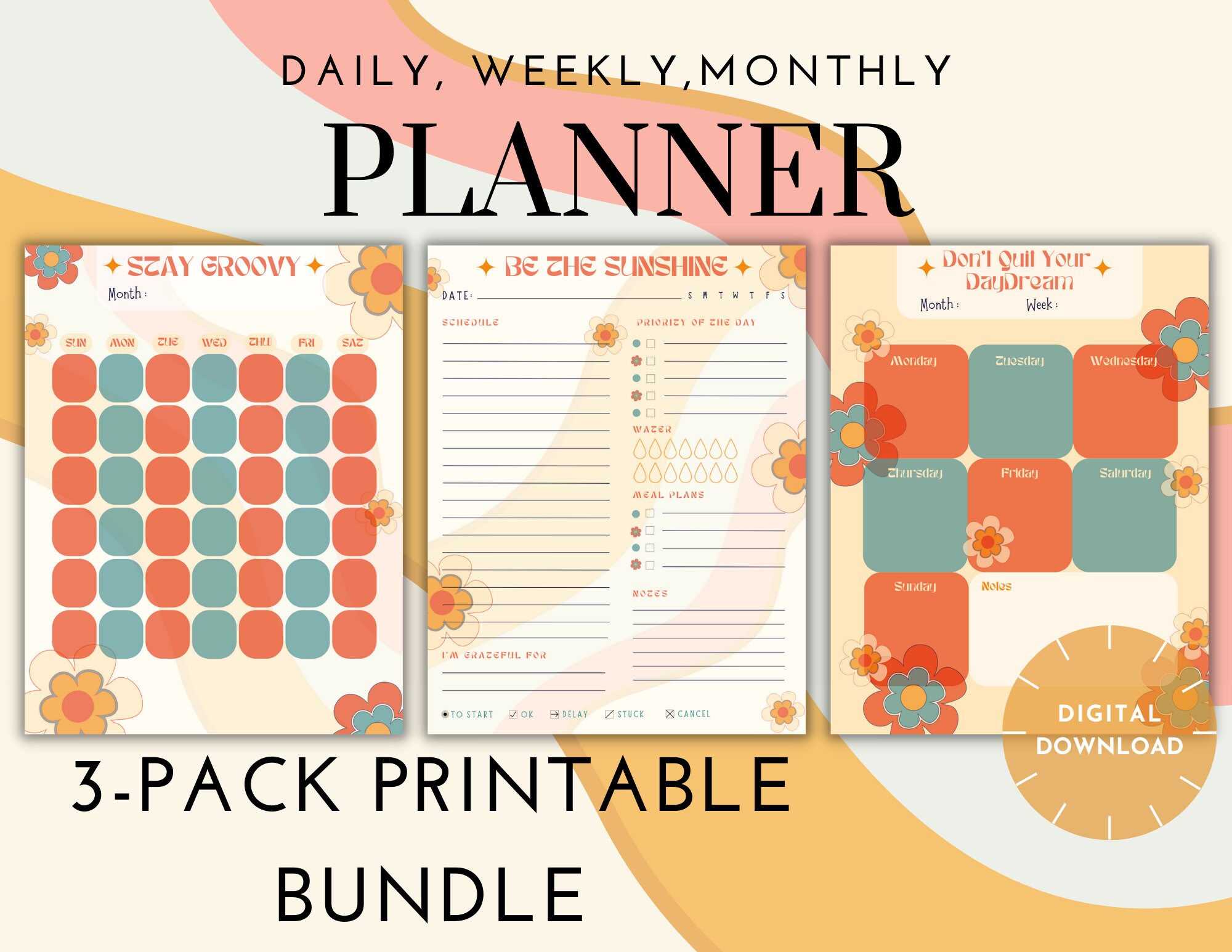 Groovy 70's Digital Download | Printable Planner Bundle | Digital ...