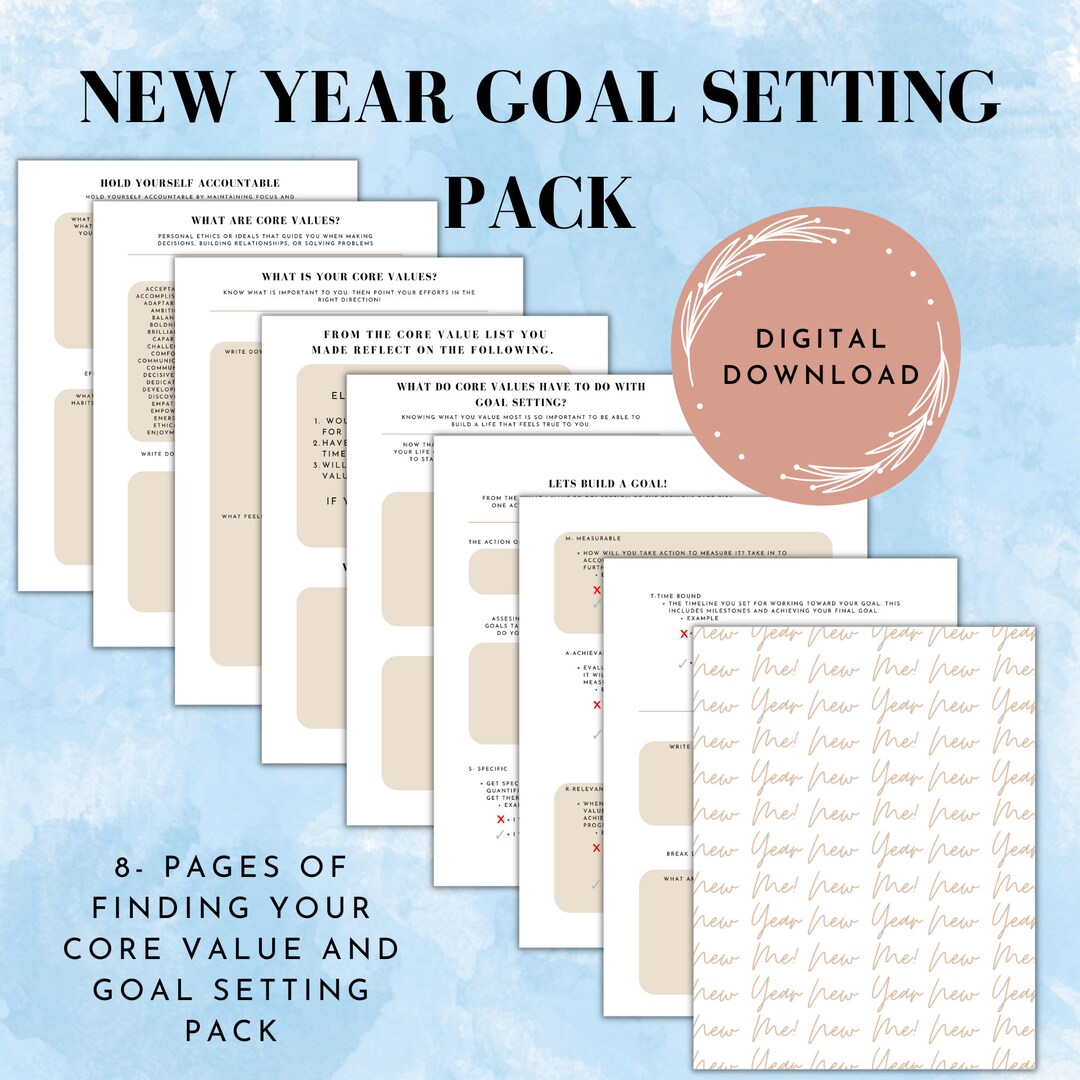 New Year Goal Setting Worksheet | Core Values Printable (digital ...