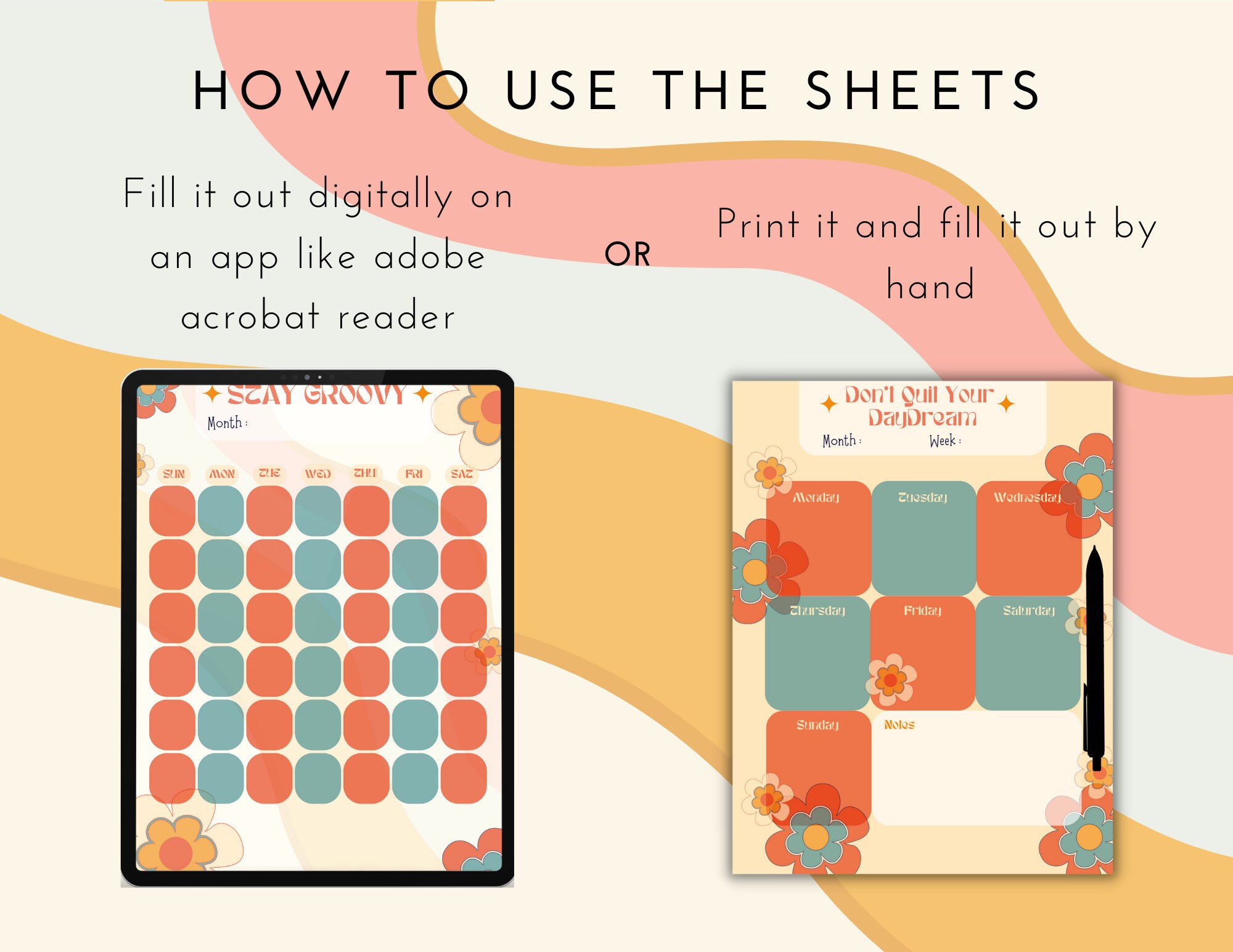 Groovy 70's Digital Download | Printable Planner Bundle | Digital ...