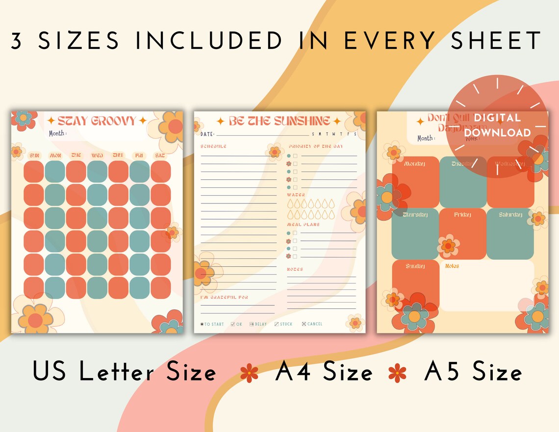 Groovy 70's Digital Download Printable Planner Bundle Digital Planner ...