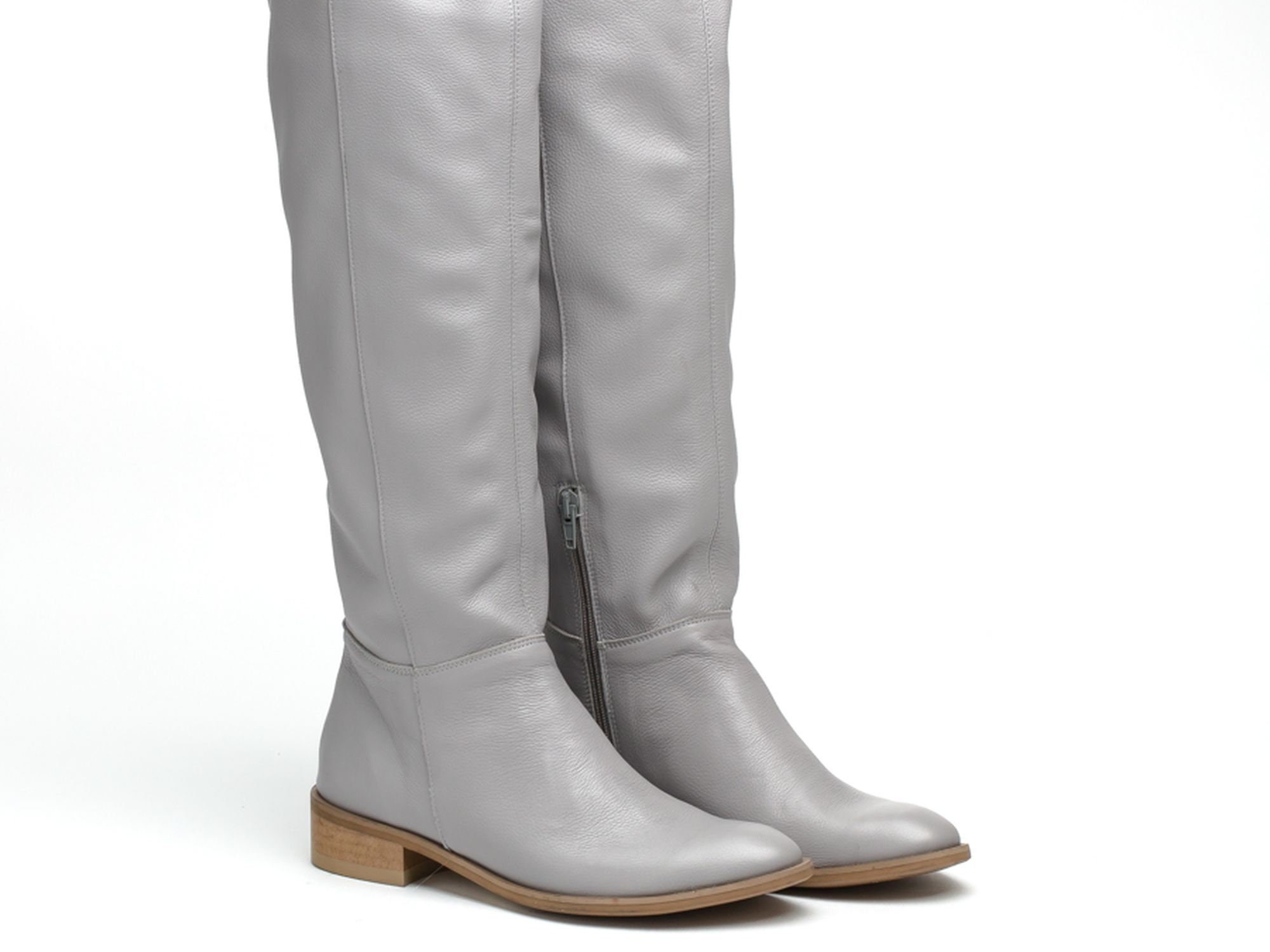 Jade Grey Women's Boots, Real Leather Knee High Boots, Made to Order ...