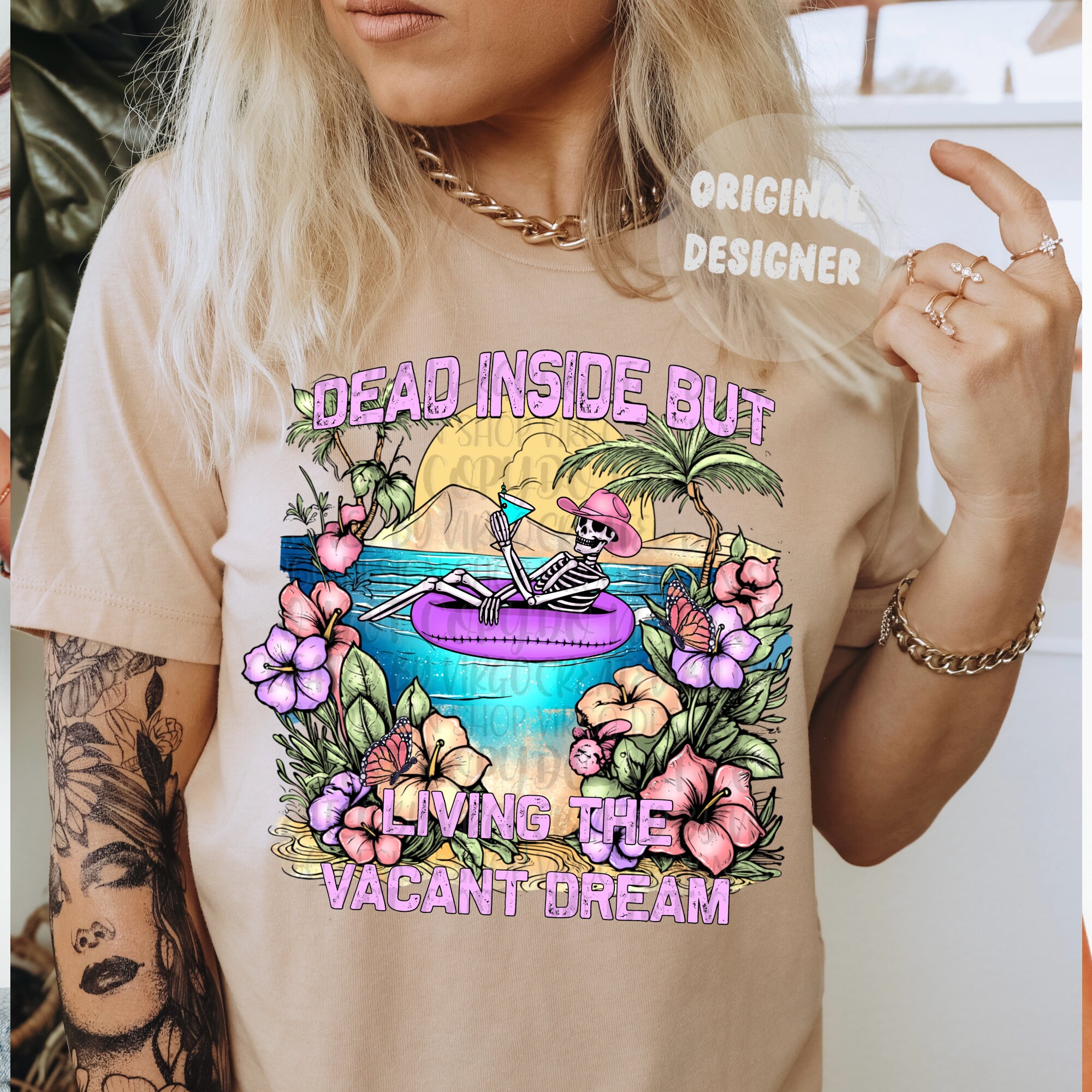 Dead Inside but Living the Vacant Dream Summer Skeleton Png, Western Summer Png, Western Floral ...