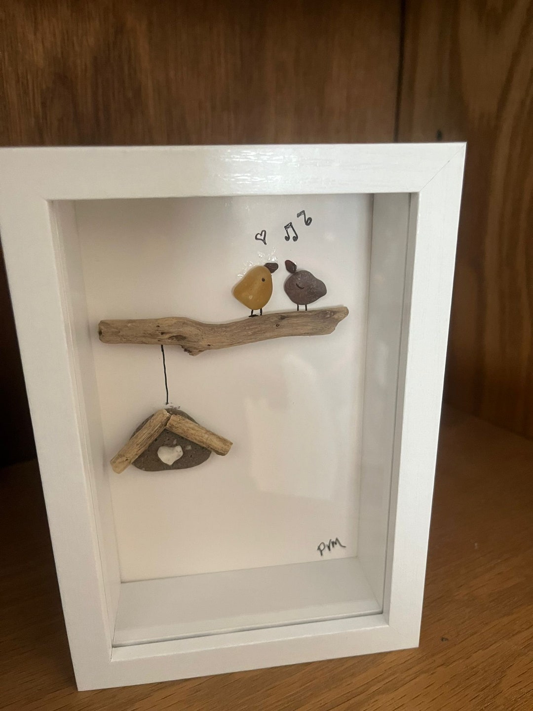 Stone Art Frame: Singing Lovebirds on a Branch - Etsy
