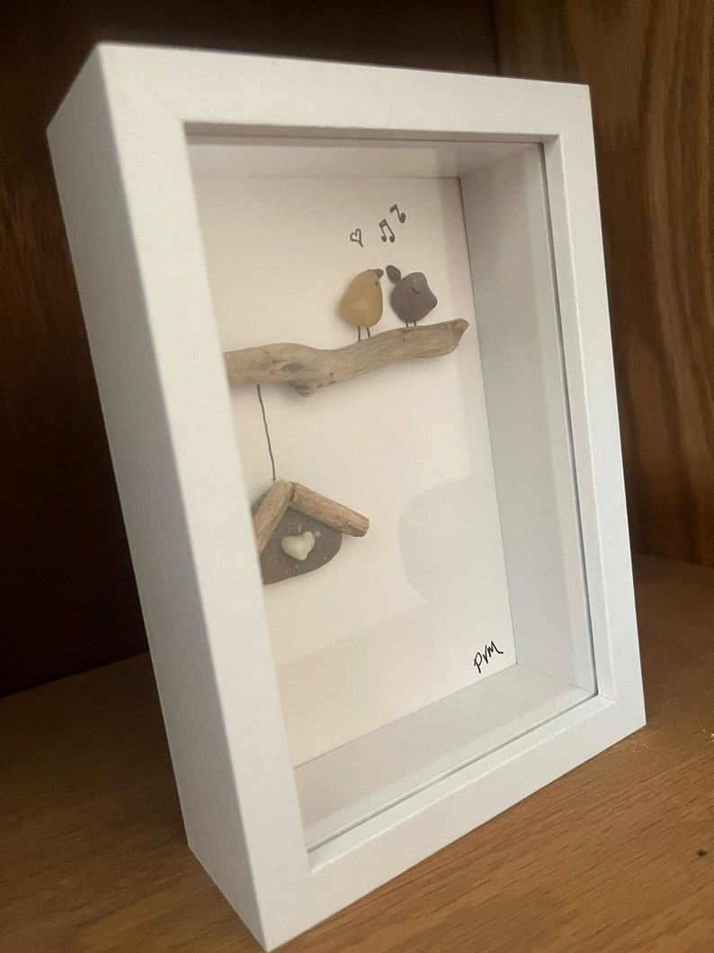 Stone Art Frame: Singing Lovebirds on a Branch - Etsy
