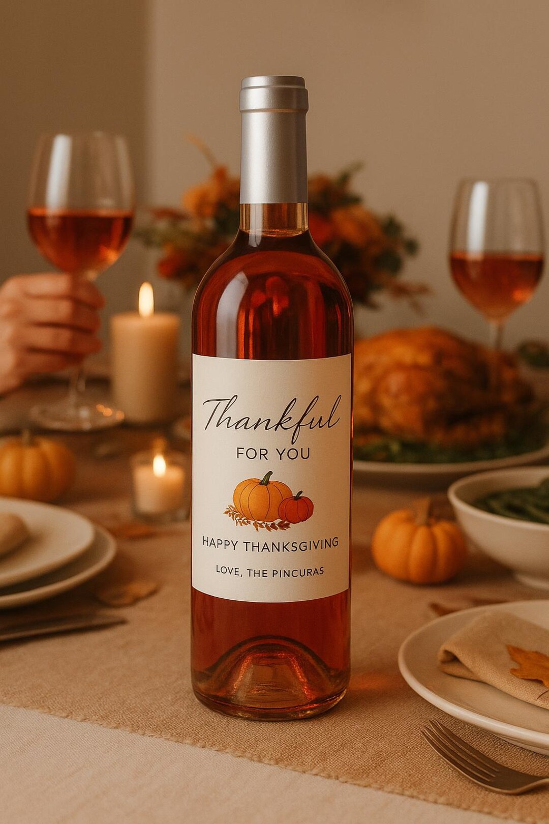 Custom Thankful Wine Label, Printable Thanksgiving Hostess Gift ...